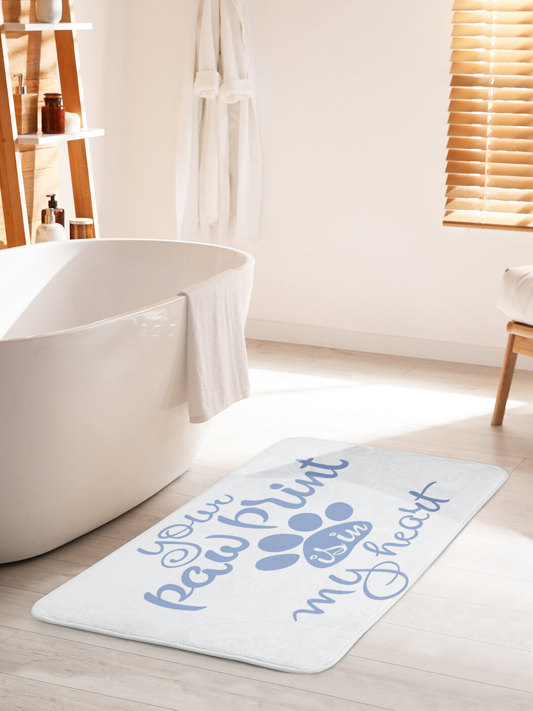 Коврик для ванной комнаты и туалета противоскользящий "Твой отпечаток лапы в моем сердце" 60х100 см, JoyArty