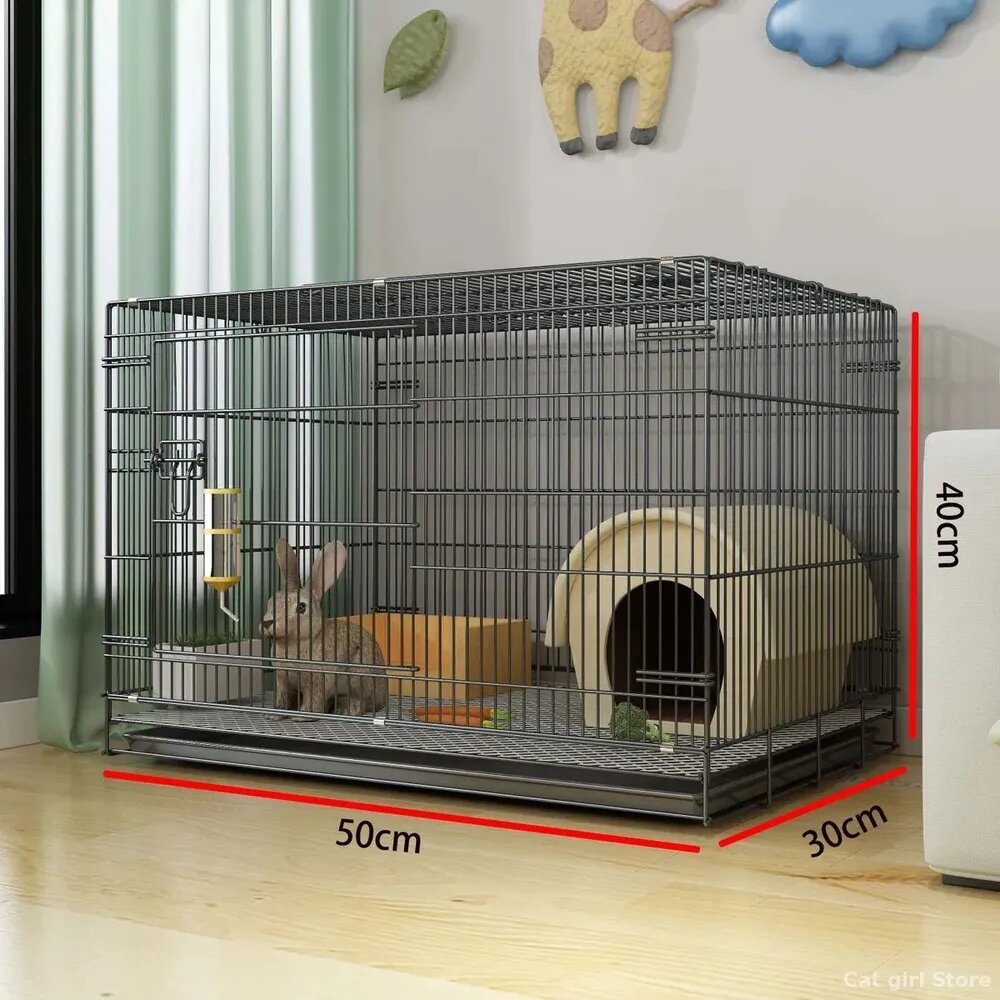 Клетка для кроликов 50x30x40 см белая металлическая складная с кормушкой для грызунов