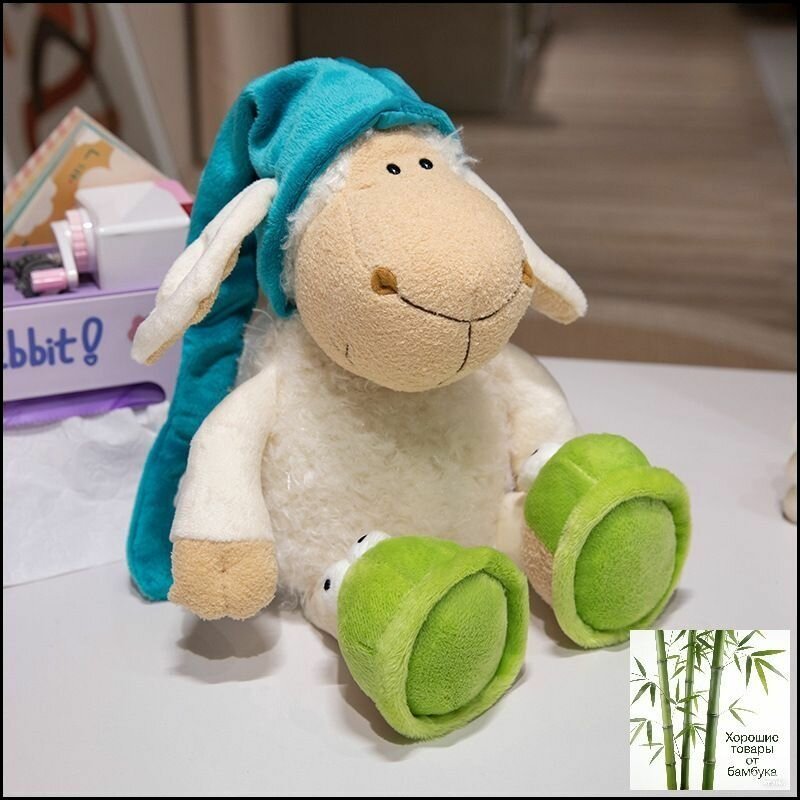 Мягкая игрушка "Сонная овечка" - веселый и комфортный подарок для детей и младенцев, размером 25 см.