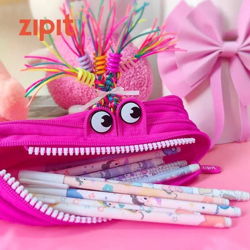 ZIPIT Пенал Zipper Pencil Pouch, яркий розовый пенал для канцелярии из холста для школы и творчества — фото 1