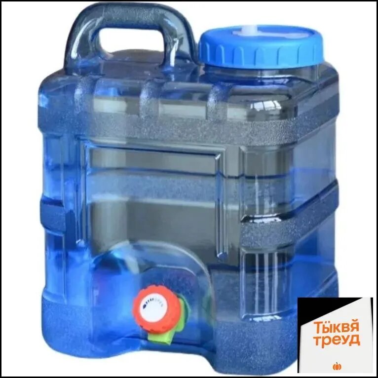 Канистра для воды 20L с краном и ручкой, пластиковая синяя для хранения и транспортировки воды