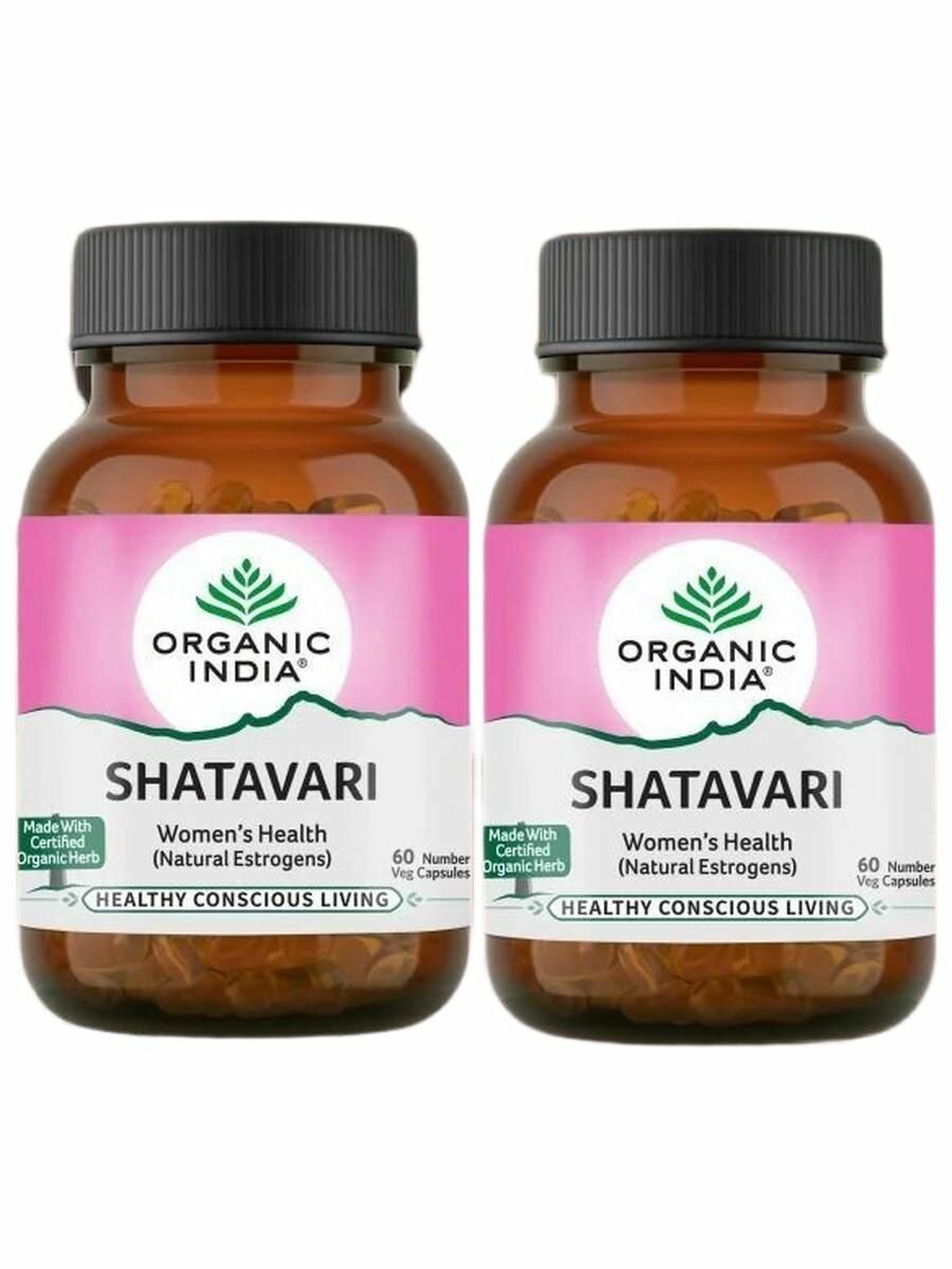 Шатавари Органик Индия (Shatavari Organic India) основное омолаживающее растение для женщин, 2 шт по 60 капсул.