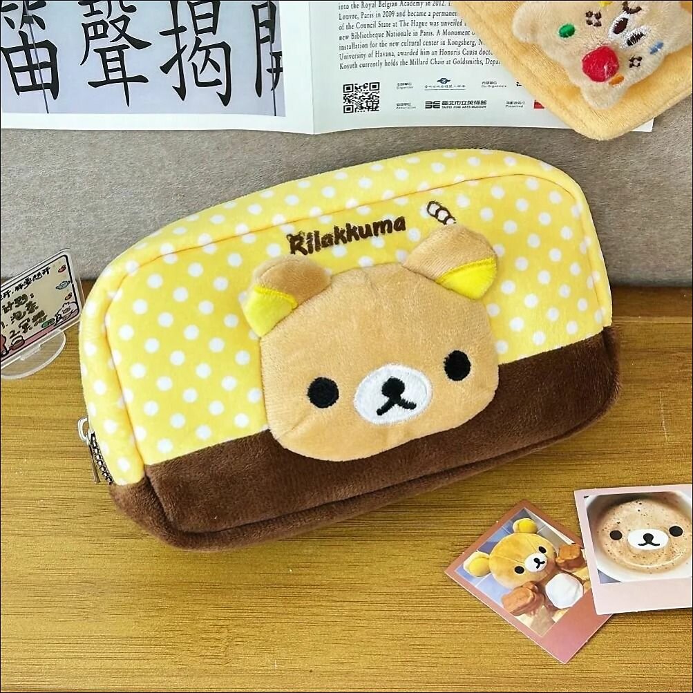 Японский плюшевый пенал «Rilakkuma» с вышивкой — милая косметичка/сумочка, не линяет, для учебы и прогулок