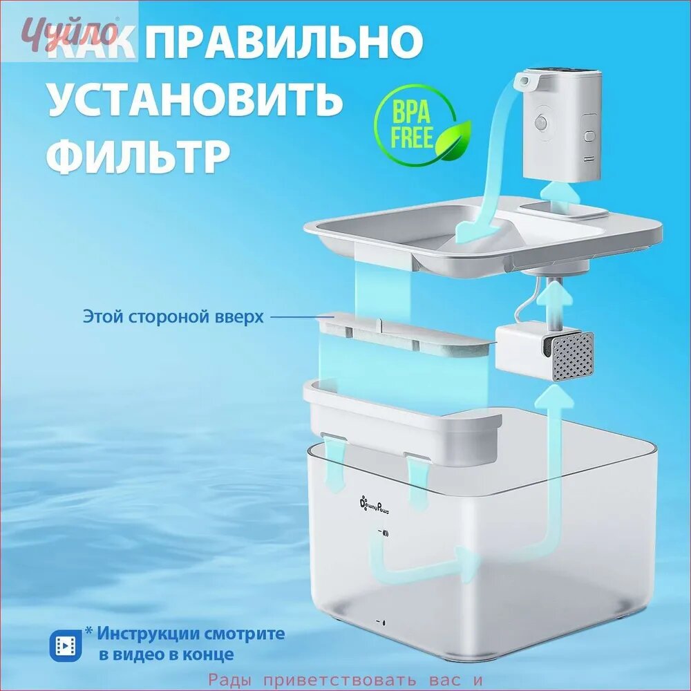 Сменные фильтры для питьевой поилки DownyPaws, комплект 12 шт, уголь, для кошек и собак — фото 1
