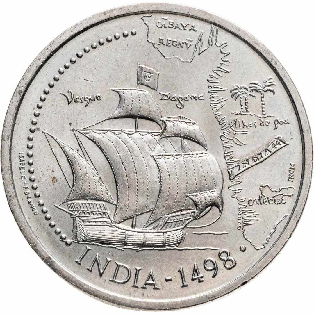 Португалия 200 эскудо escudos 1998 "Путешествие Васко да Гамы в Индию 1498 года - Индия", Мельхиор медь-никель, в сохранности UNC