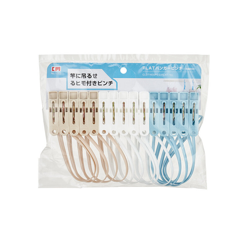 Пластиковые бельевые зажимы с веревкой — набор из 15 шт. в трех цветах для сушки белья, антиветровая конструкция