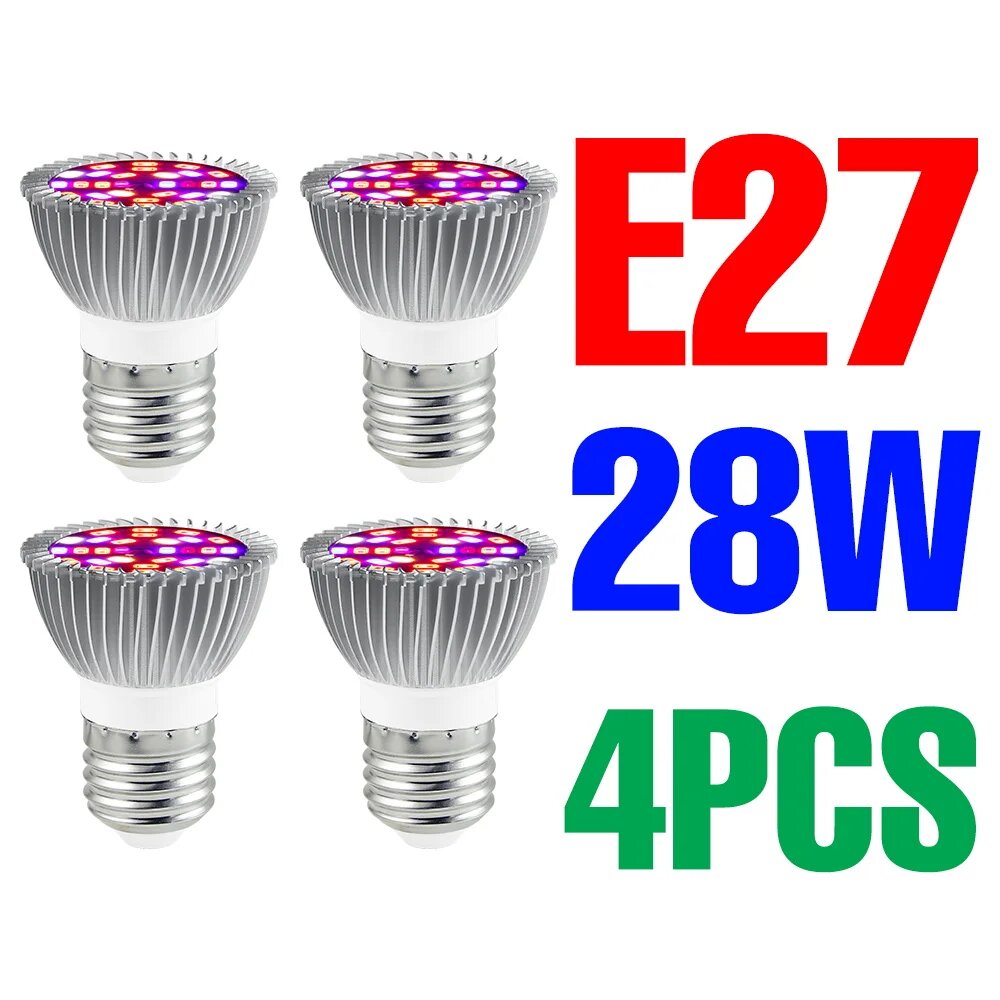 Yangdex 4шт Светодиодная фитолампа E27 28W4шт Светодиодная фитолампа E27 28W