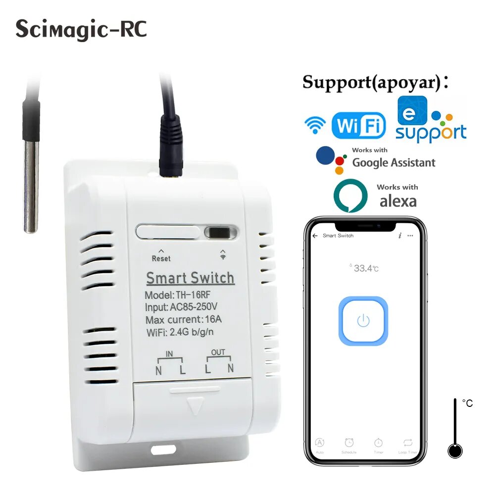 EWeLink Интеллектуальный датчик температуры Релейный модуль WiFi + RF433 AC 85-250 В 16 А реле датчиком температуры