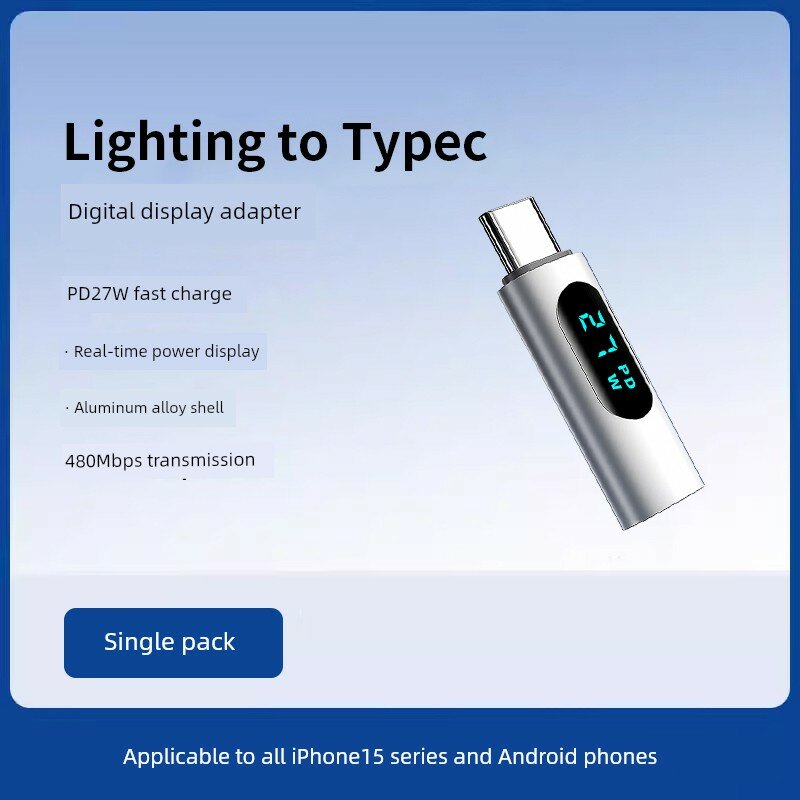 Адаптер Apple Lightning в Type-C с быстрой зарядкой 27 Вт, интеллектуальным дисплеем, для iPhone 15-16, цвет серебристый