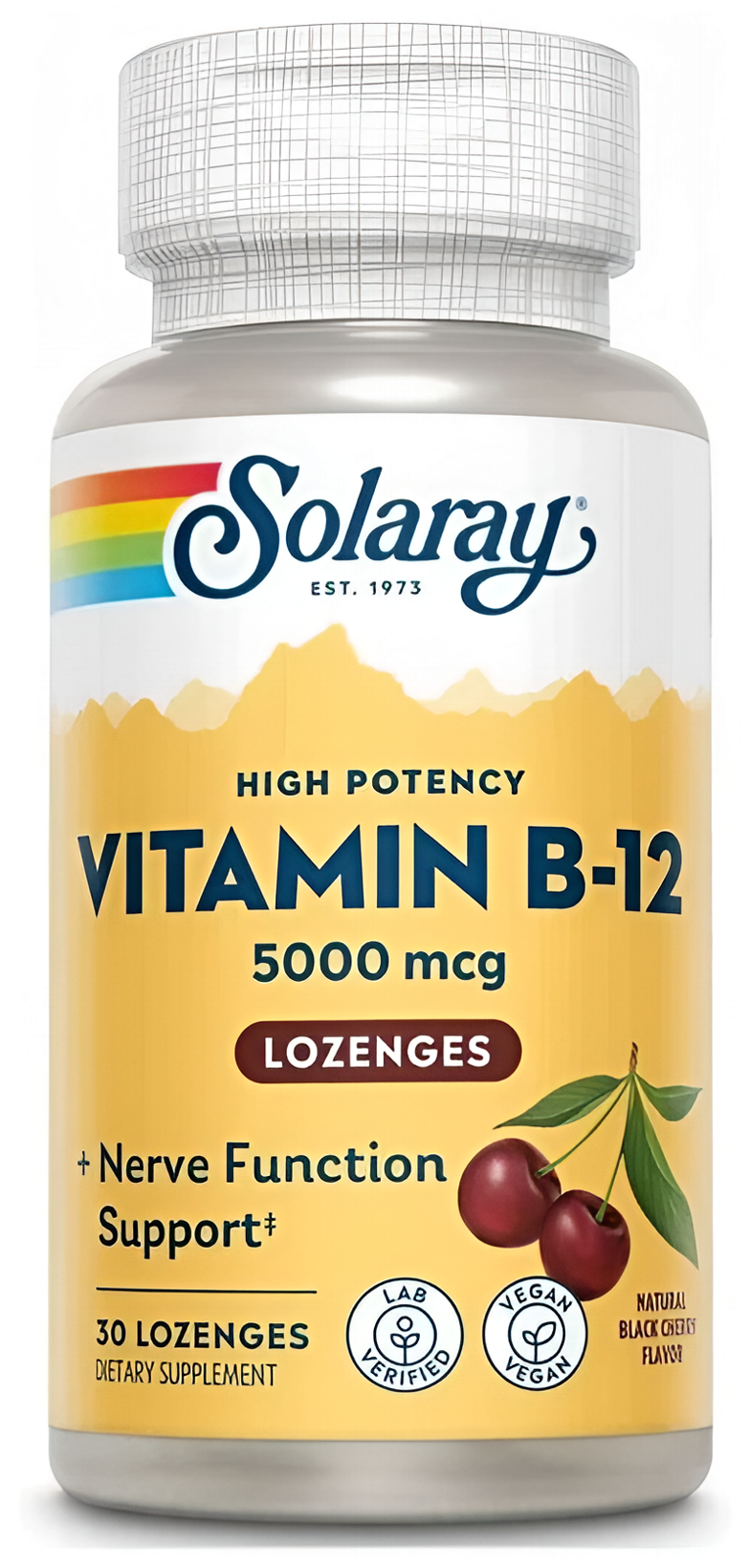 Витамины Solaray "Vitamin B-12", пастилки, вишня, 5000мкг, 30 штук