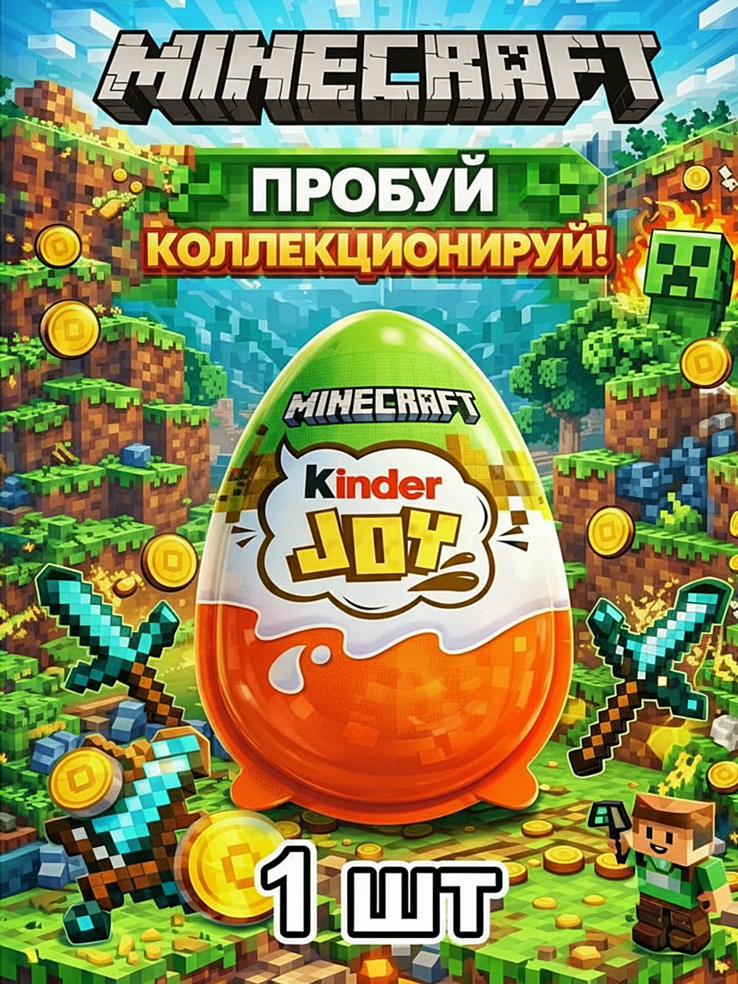 Шоколадное яйцо Киндер джой Майнкрафт, Kinder Joy Minecraft, 1шт