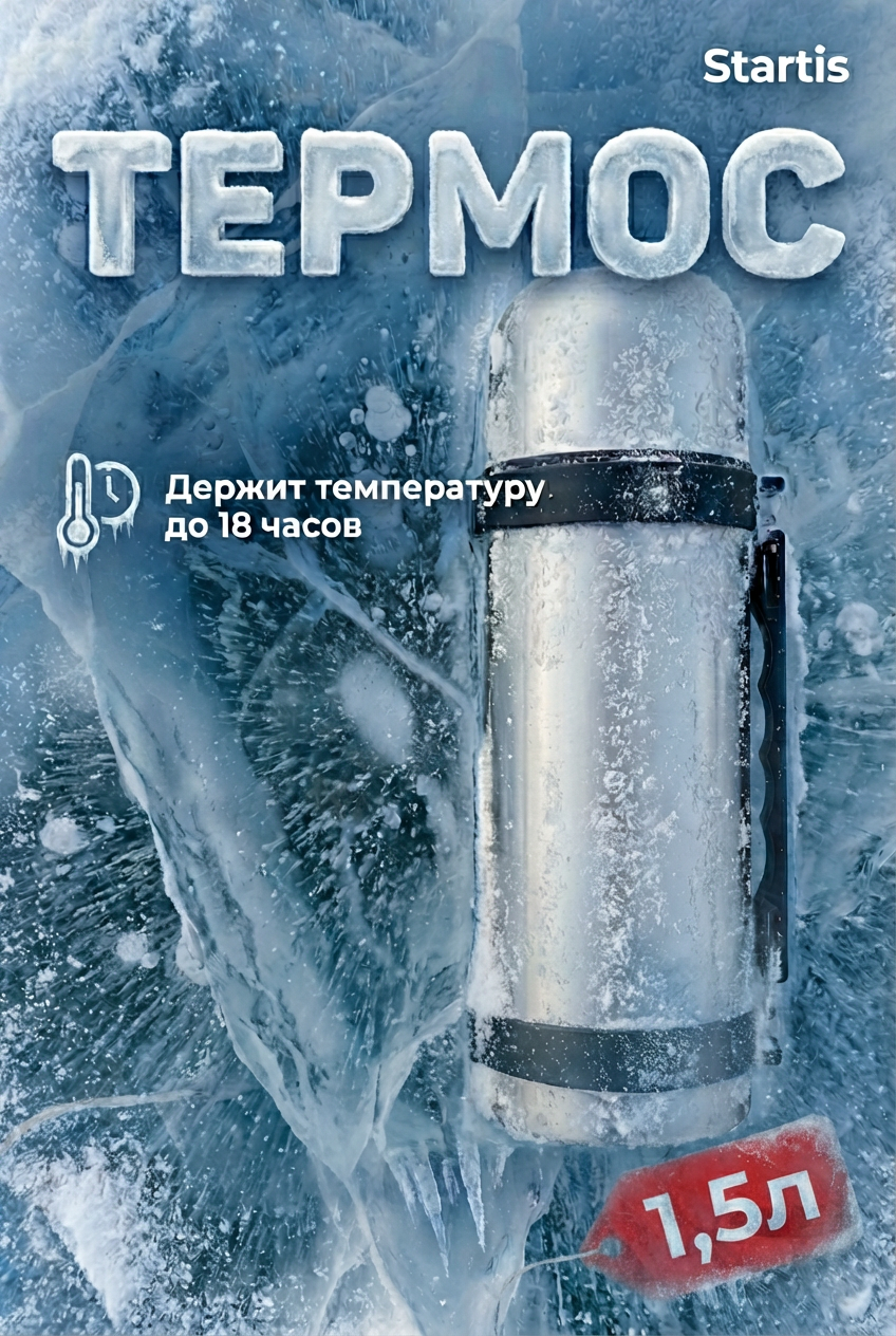 Термос для чая или кофе 1,5 литра, нержавеющая сталь, походный