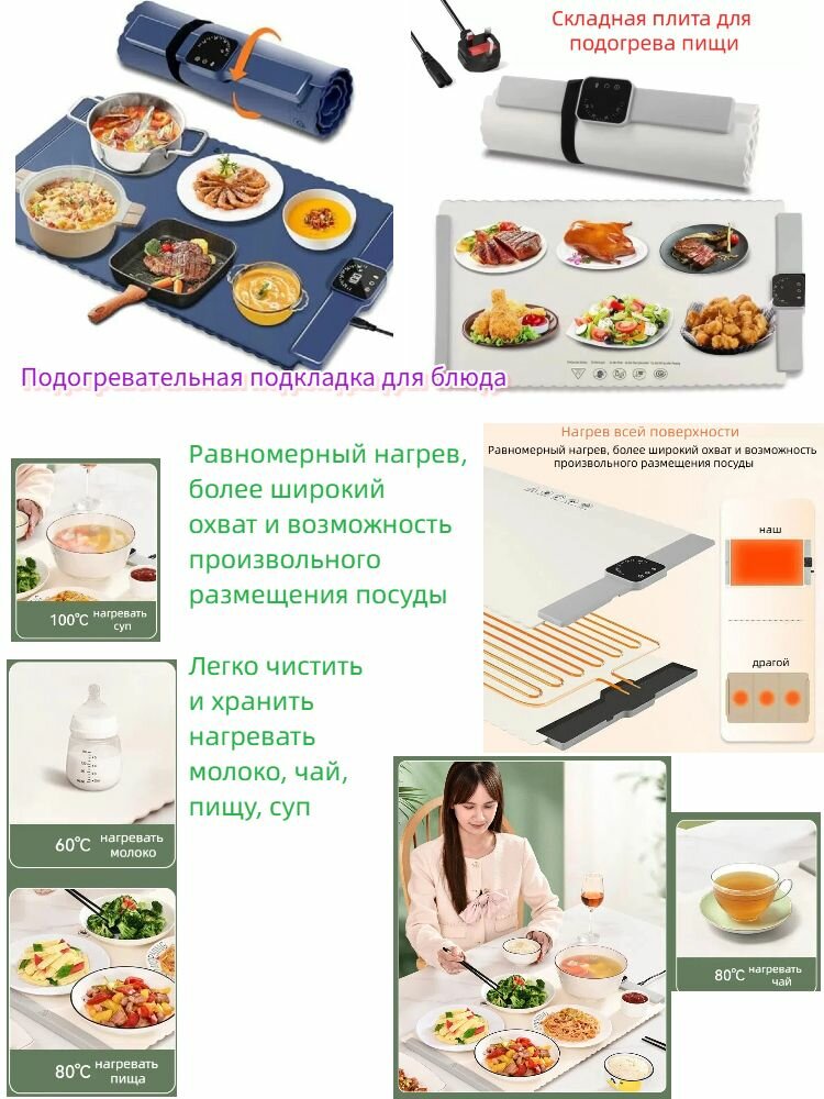 Электрический поднос с регулируемой температурой и таймером для подогрева пищи, складной подогреватель для вечеринок, горячая плита для шведского стола, семейных сборов, праздников, столешница