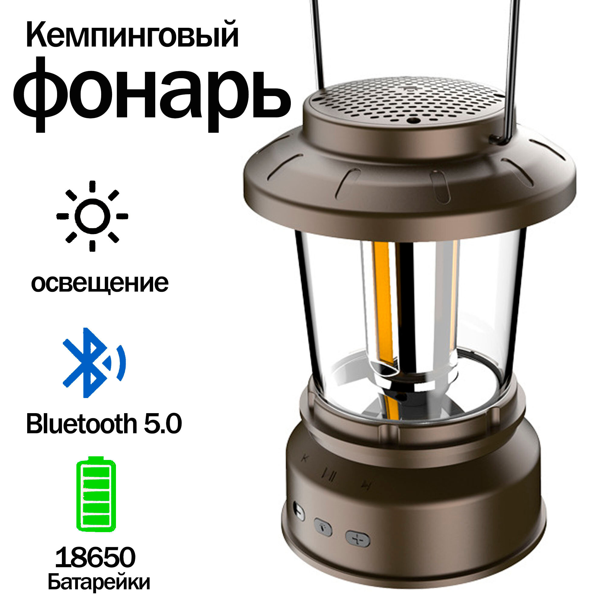 Кемпинговый фонарь с Bluetooth-динамиком — освещение и музыка для отдыха