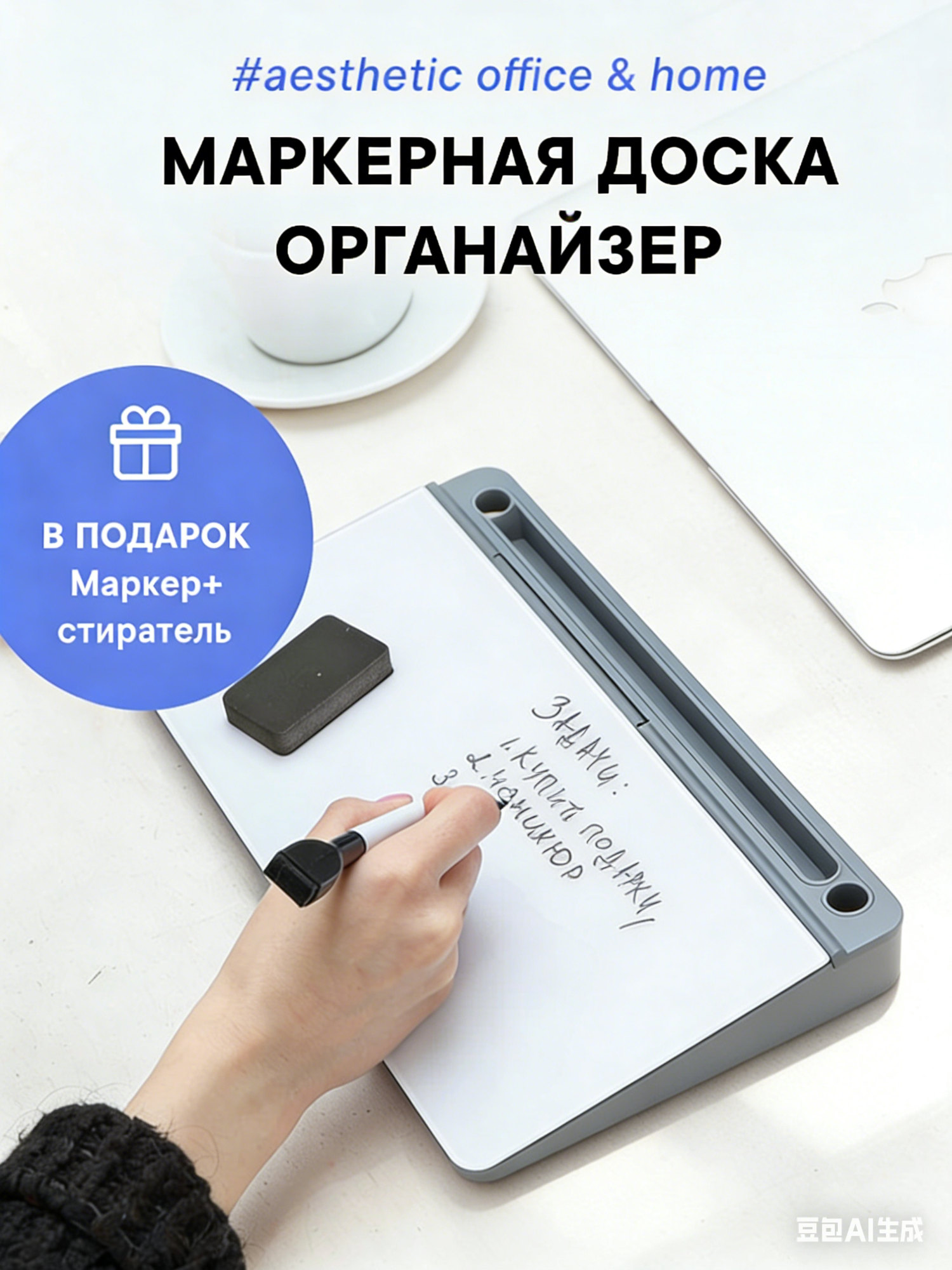 Доска-органайзер маркерная, доска для записей, настольная доска для офиса и дома + маркер внутри