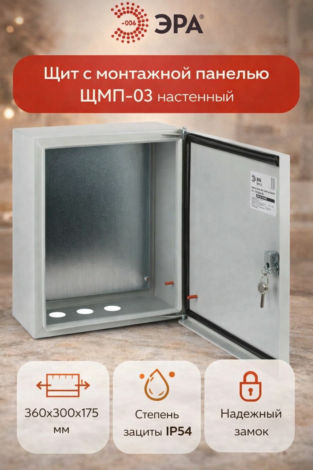Щит с монтажной панелью навесной ЩМПг-03 стальной уличный с дверцей, IP54, 360x300x175 мм