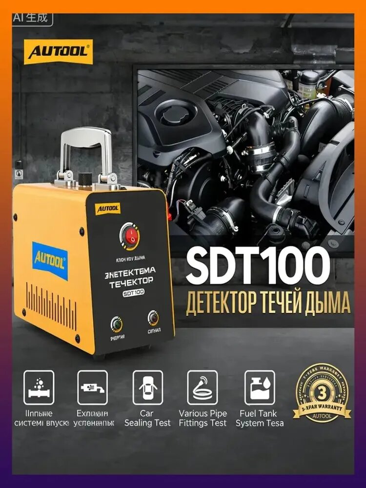 Автомобильный дымогенератор AUTOOL SDT100 для поиска утечек, 12В, со встроенным насосом, для диагностики вакуумных и EVAP-систем