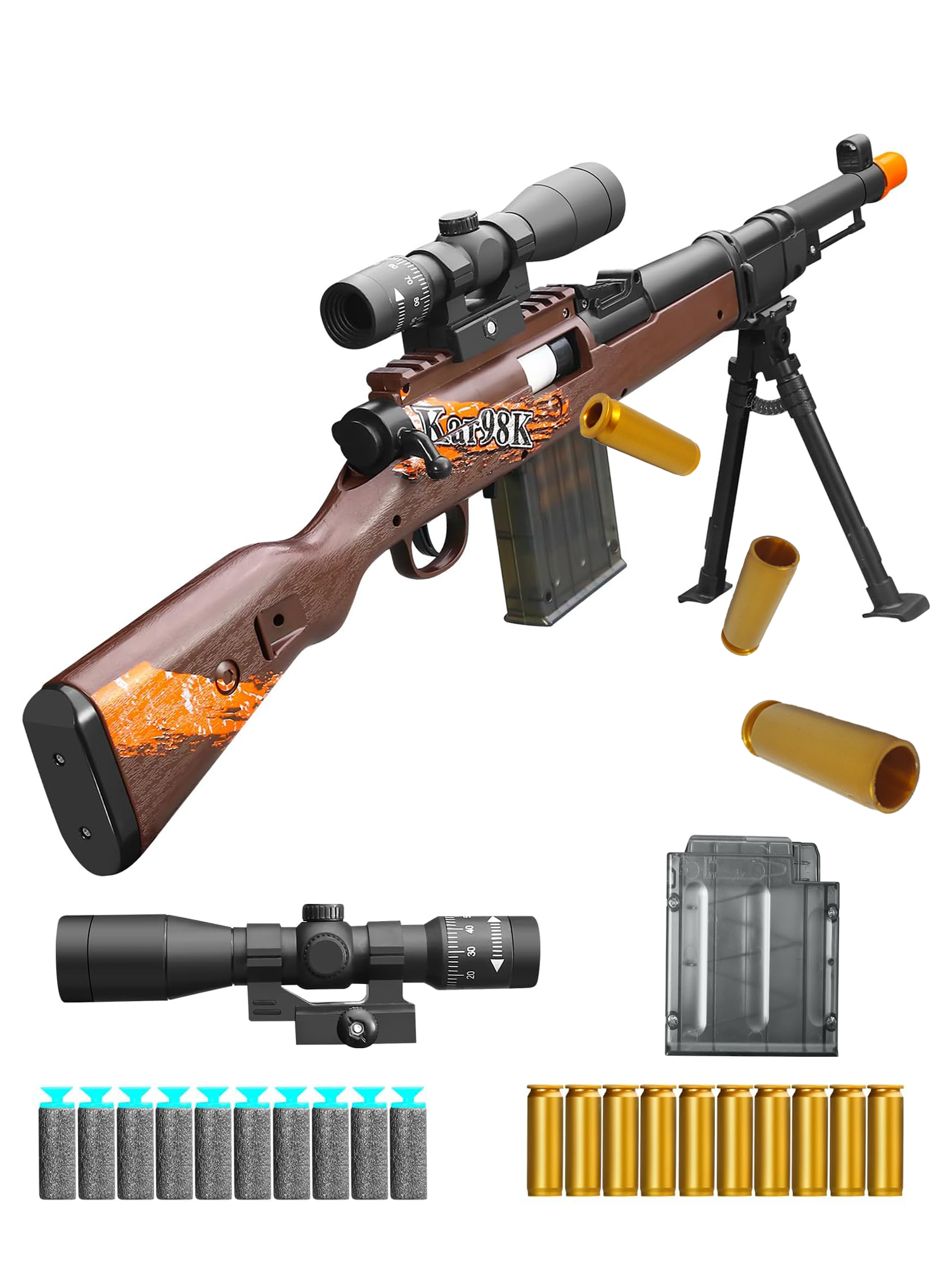 Игрушечная винтовка с мягкими пулями карабин 80 см, с оптическим прицелом и выбросом гильз