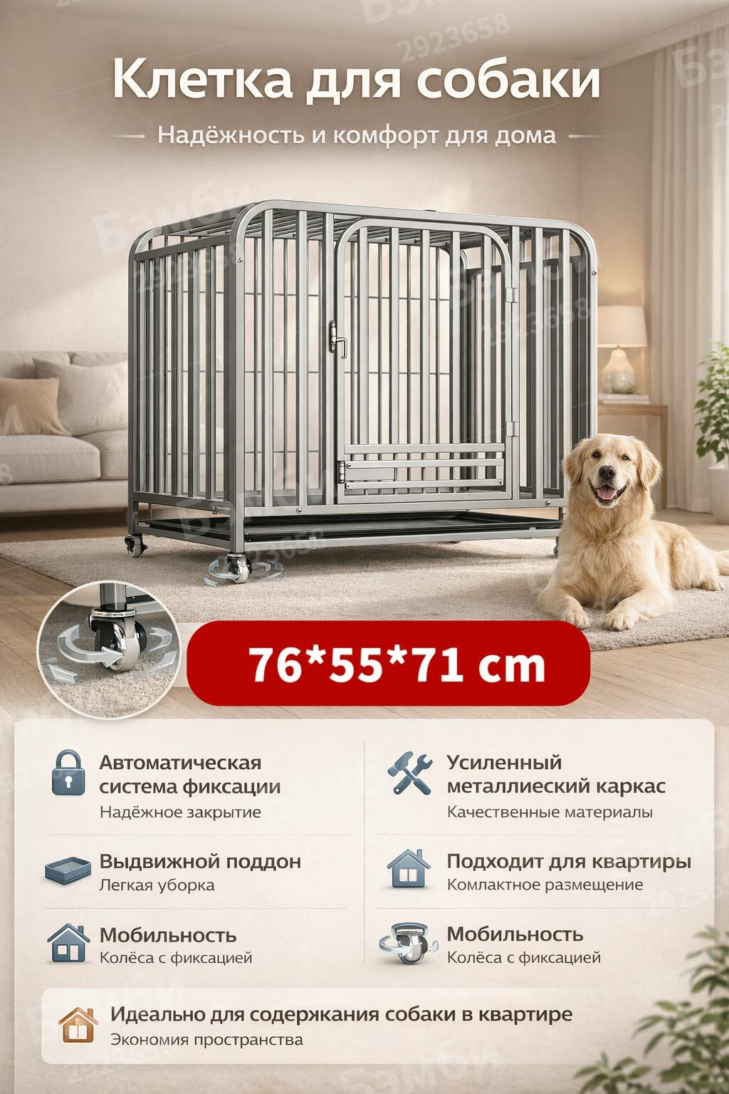 Клетка для собаки / с верхним люком и выдвижным поддоном / для мелких, средних и крупных пород