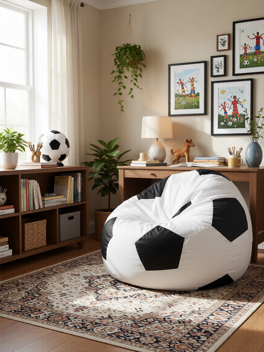 Мир Пуффов Кресло-мешок «Мяч» Бело-черный, cъемный водоотталкивающий чехол, размер-XXXL