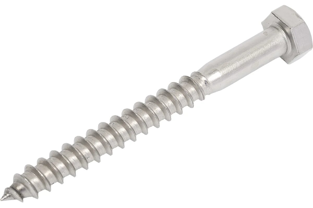 Шуруп сантехнический глухарь Госкреп DIN 571 нерж. M8 8x80 мм с шестигранной головкой и острым наконечником