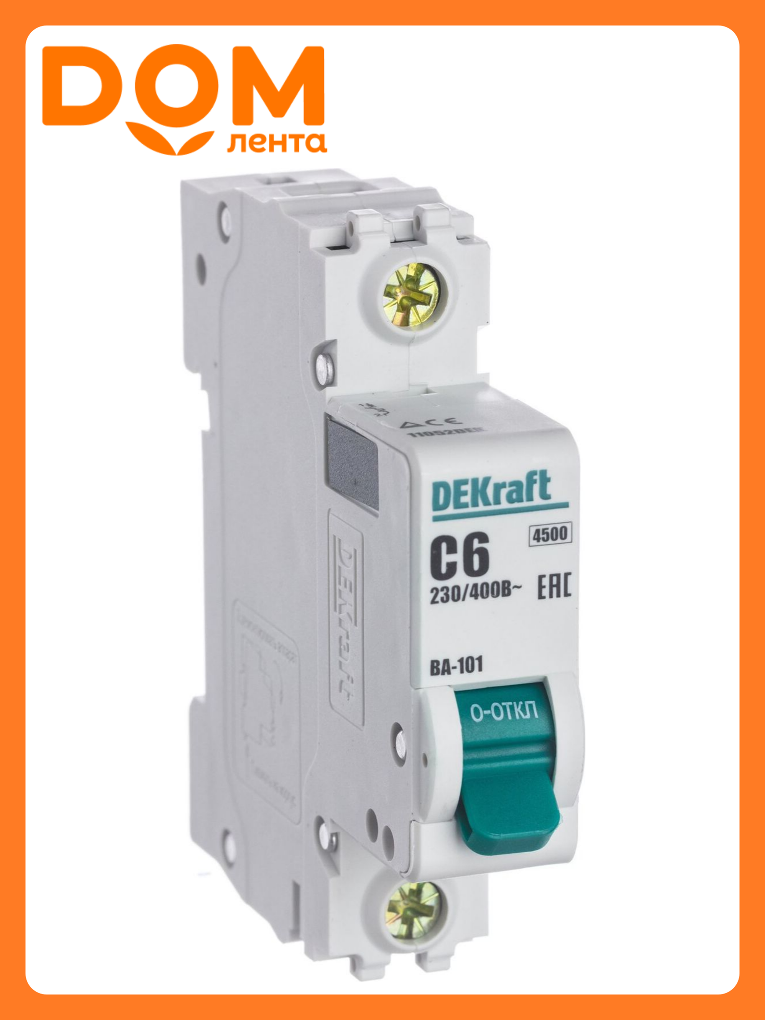 Автоматический выключатель DEKRAFT ВА-101 1P C6 A 4,5 кА