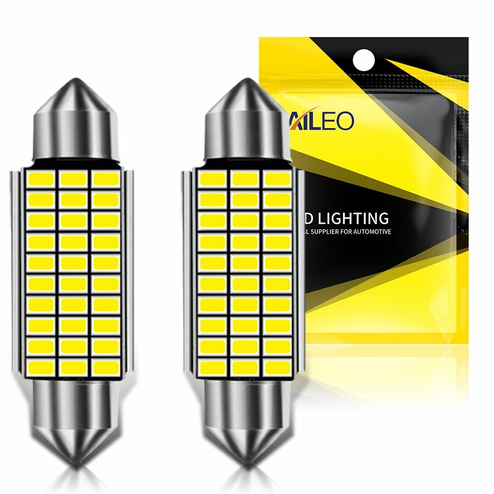 AILEO Лампа автомобильная T11x39/C5W, 2 шт. арт. AILEO 30SMD лампа c5w светодиодная 39MM 6000K Без мерцания C10W 12В Подходит для автомобильных лампочек 2 шт