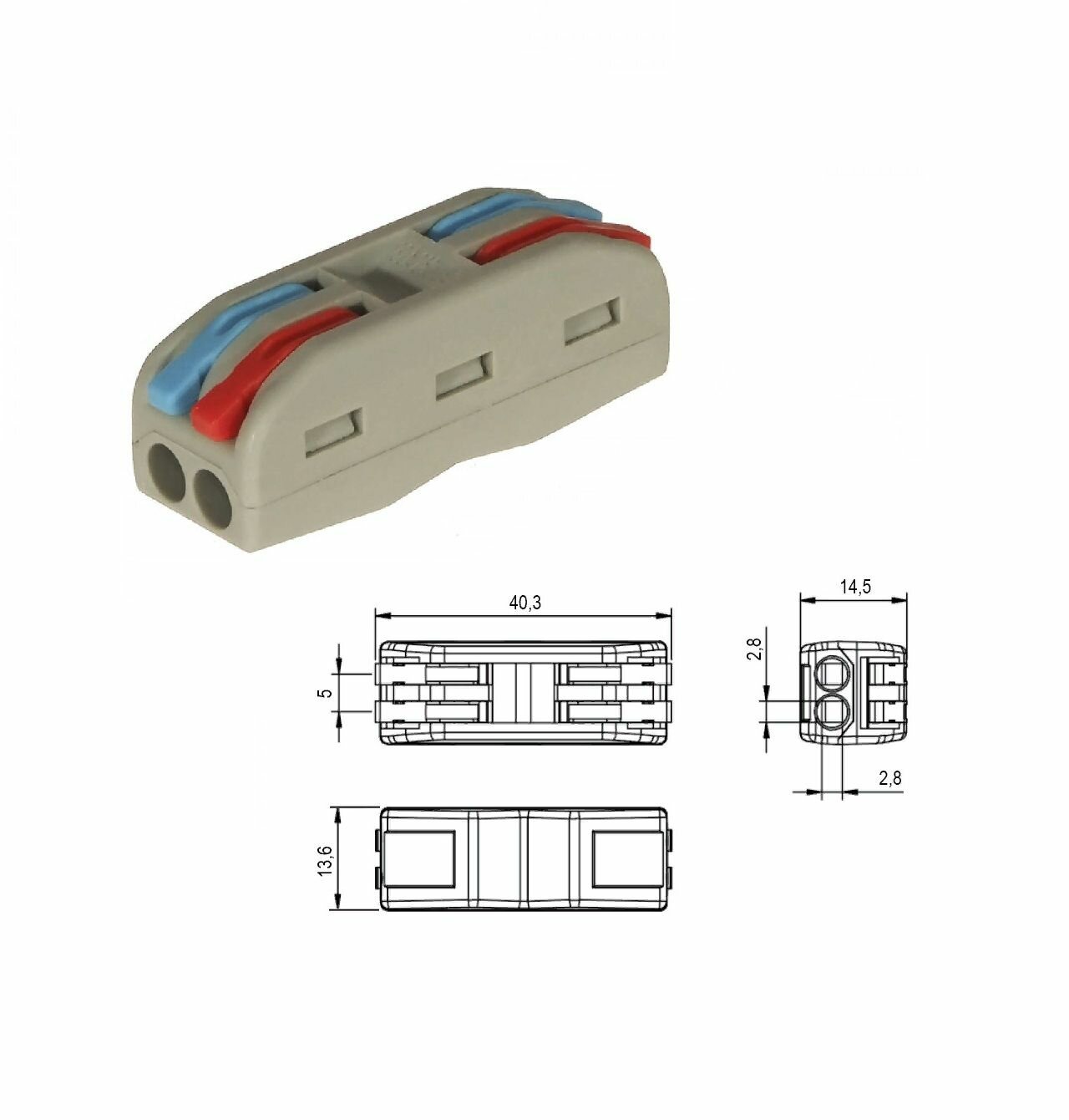 Клеммник PCT-222 зажим-клемма проходной PCT типа 4-х контактный 2-х проводный оранжевый/синий 10 шт