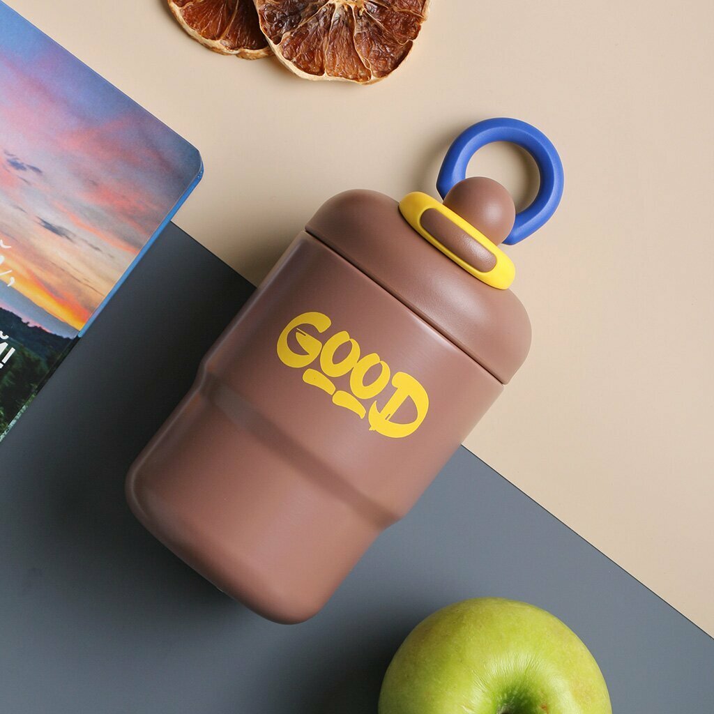 Термокружка Good 0.5 л из нержавеющей стали, коричневая, с крышкой и отверстием для питья, для дома, авто и спорта, 6 часов