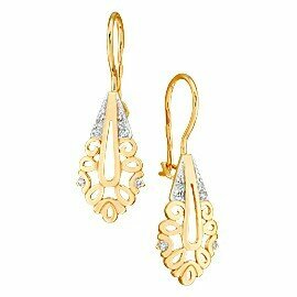 Серьги, красное золото, 585 проба, фианит