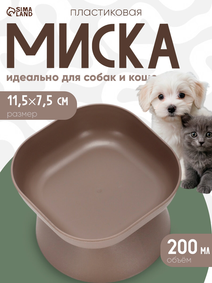 Миска для кошек и собак «КУБ», 200 мл, покрытие софт-тач, французский серый