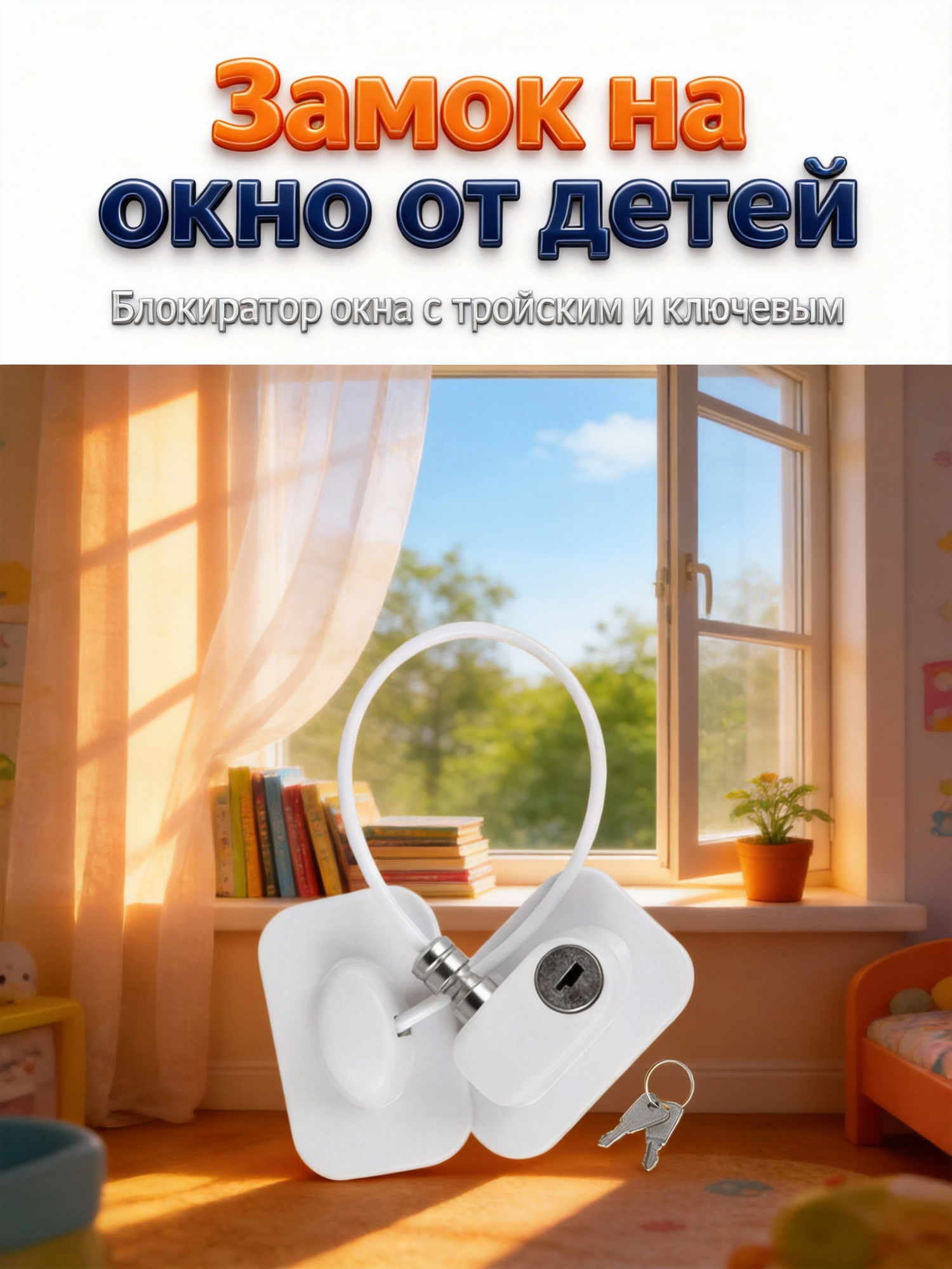 Замок на окно, блокиратор от детей с тросиком и ключом — защита и ограничитель открытия для безопасного дома