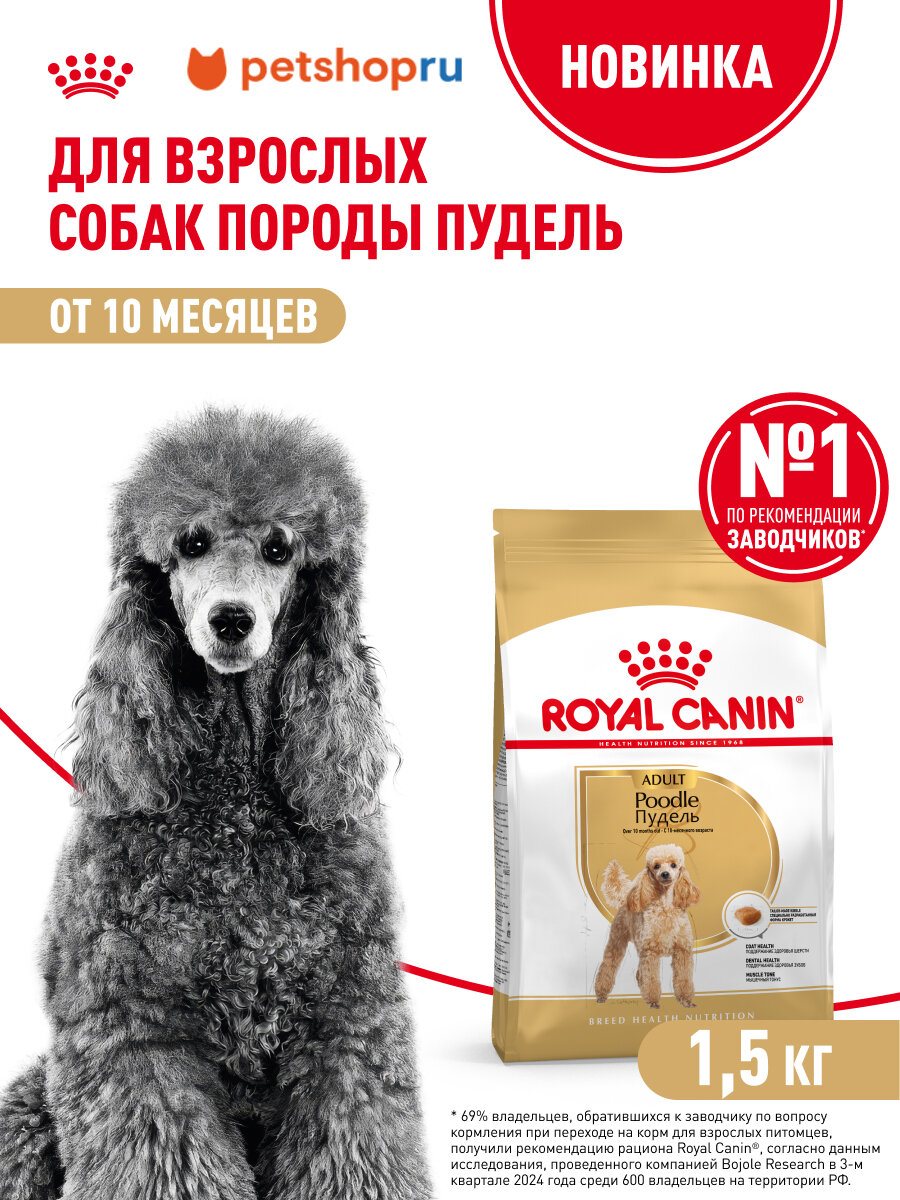 Royal Canin Пудель Эдалт сухой полнорационный корм для взрослых собак породы пудель старше 10 месяцев, Poodle Adult, 1,5 кг