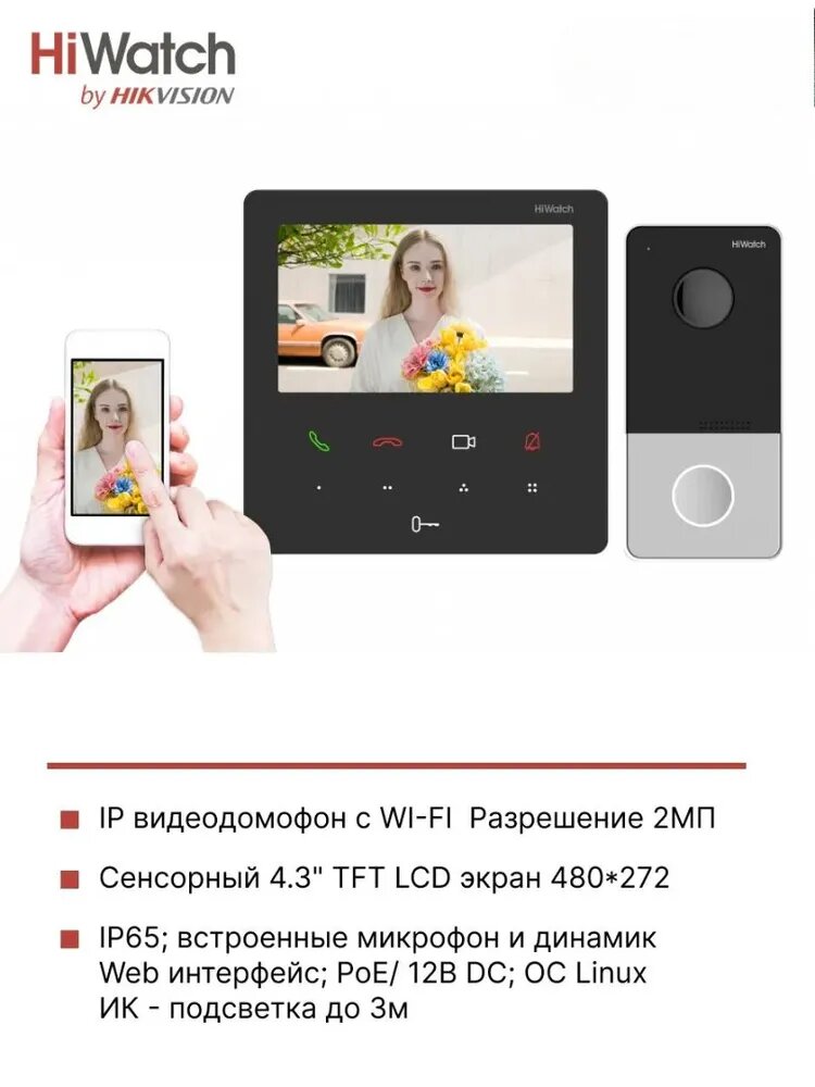 HiWatch DS-D200IKWF IP Комплект видеодомофона (вызывная панель + монитор)