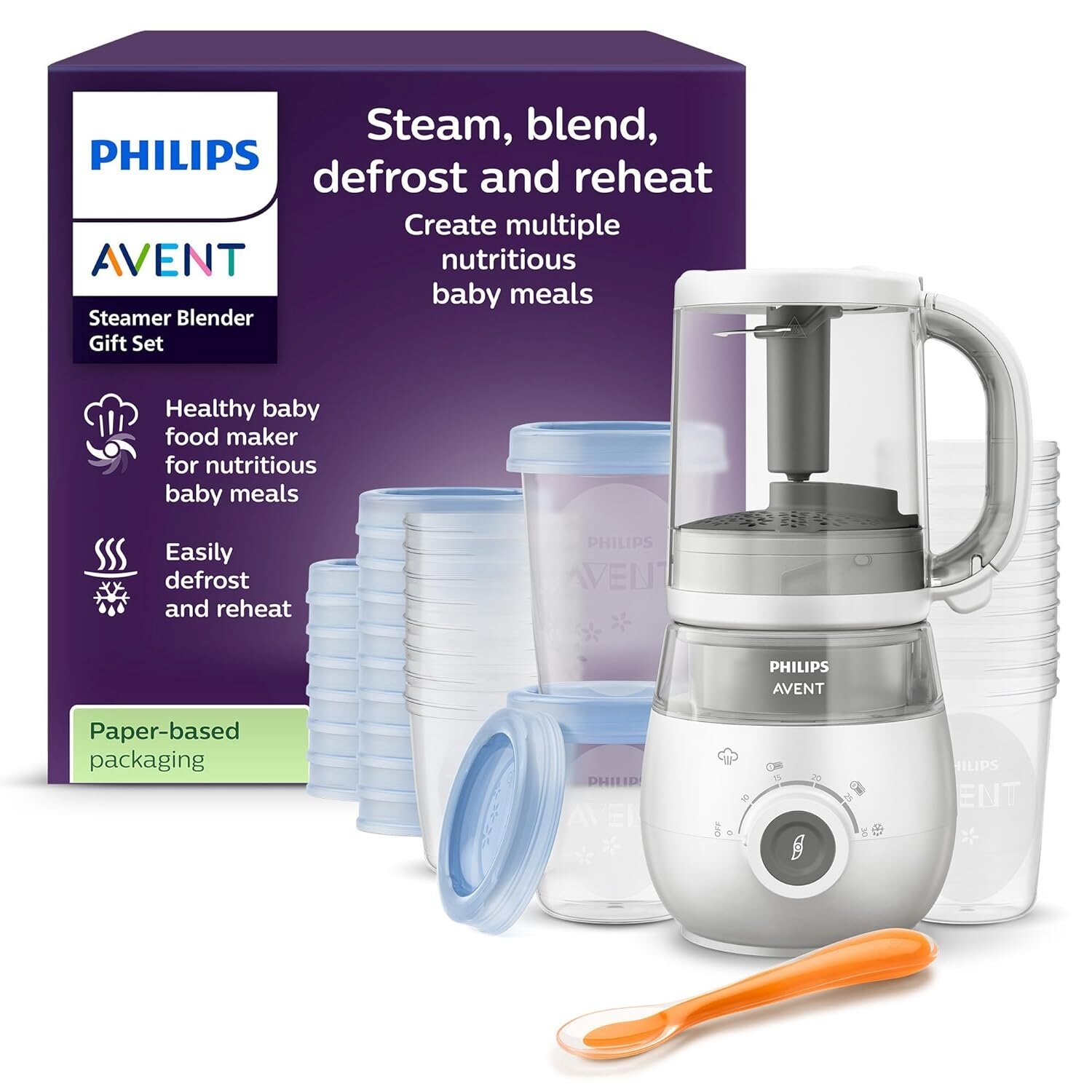 Philips AVENT SCF883/20 Premium Нидерланды, пароварка 4 в 1 для детского питания с блендером + 20 контейнеров для хранения