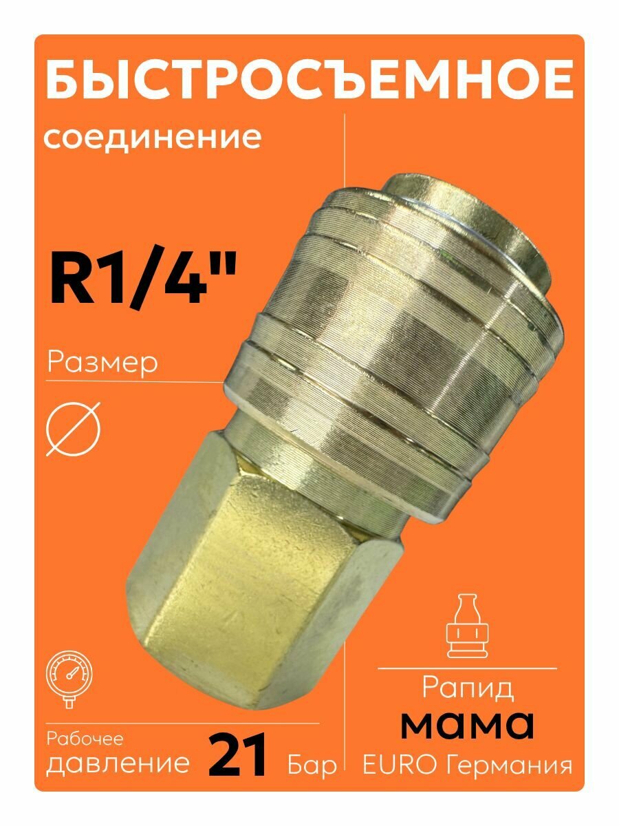 E07-2SF R1/4 (1 шт) Быстросъем для пневмоинструмента мама German type