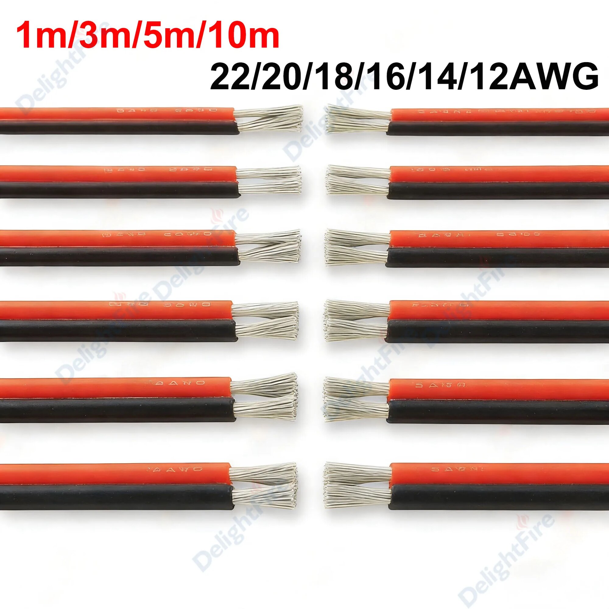 DelightFire силиконовые провода 22/20/18/16/14/12AWG красные/черные 2-контактные 12 AWG, 3m