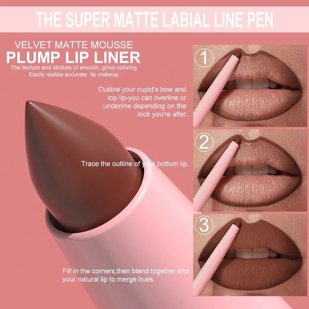 Набор Карандашей для Подводки губ 12 цветов Velvet Matte Легко Наносится Долговечен Водонепроницаем