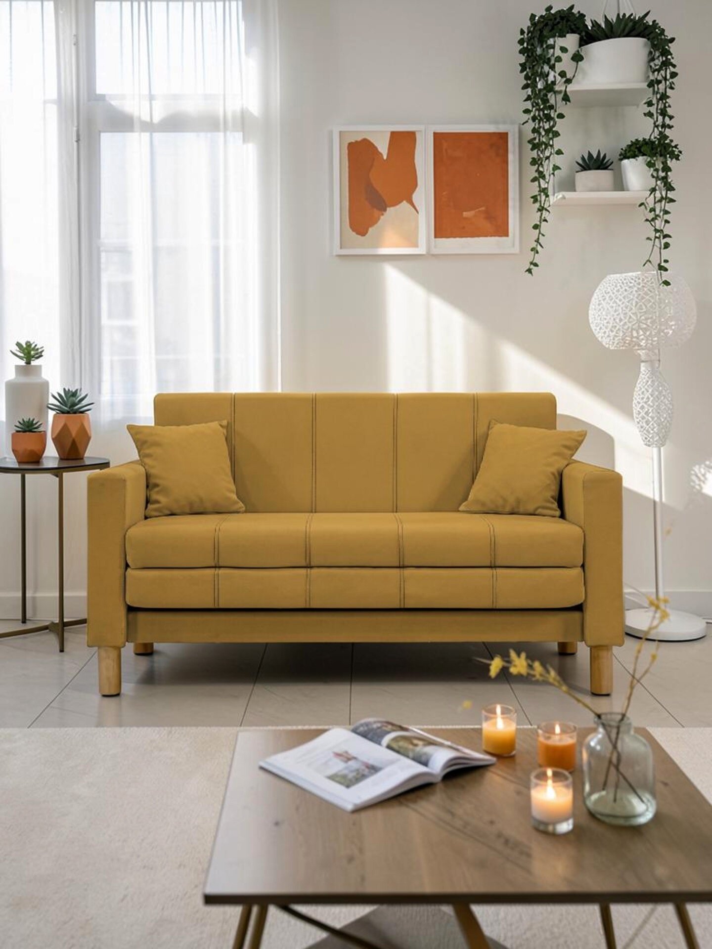 Диван Уют Лайт Velutto 56 NEW 116x84x81 см, желтый Велютто, выкатной GOODFORM