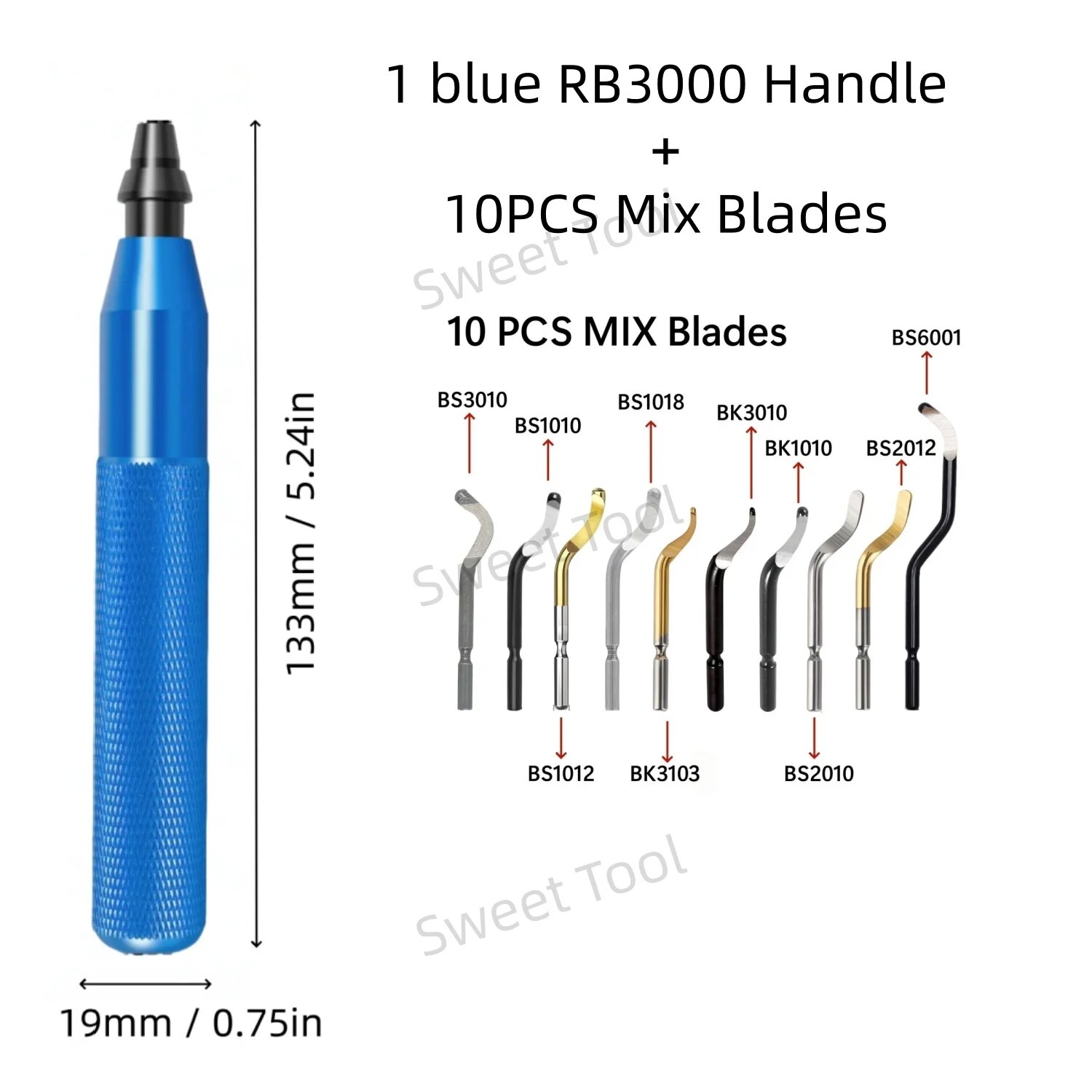 Набор для удаления заусенцев RB3000, Blue, 10 шт. Mix