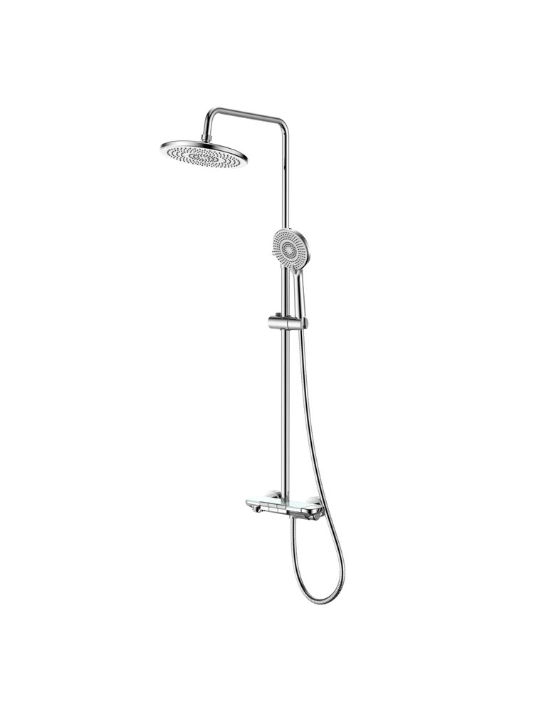 Душевая стойка SantiLine SL-9012 со смесителем, хром, глянцевая, душевая система с тропическим душем, с изливом, с лейкой, нержавеющая сталь