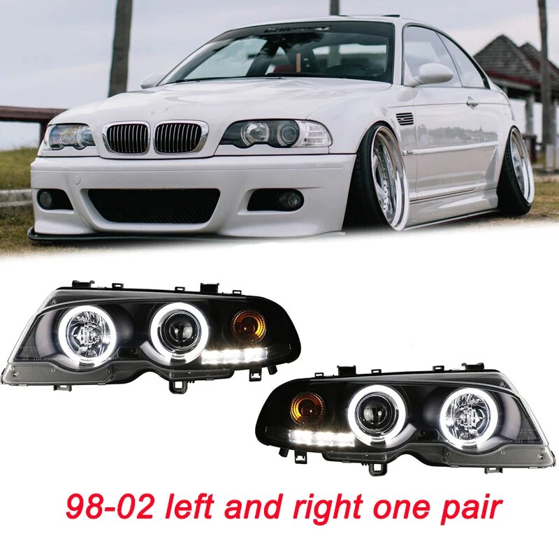 Фары для автомобиля BMW 3 серии M3 E46 2 двери 4 двери 98-05 LED DRL Фаровое зеркало Сборка Улучшение Проектор Линза Аксессуары Комплект