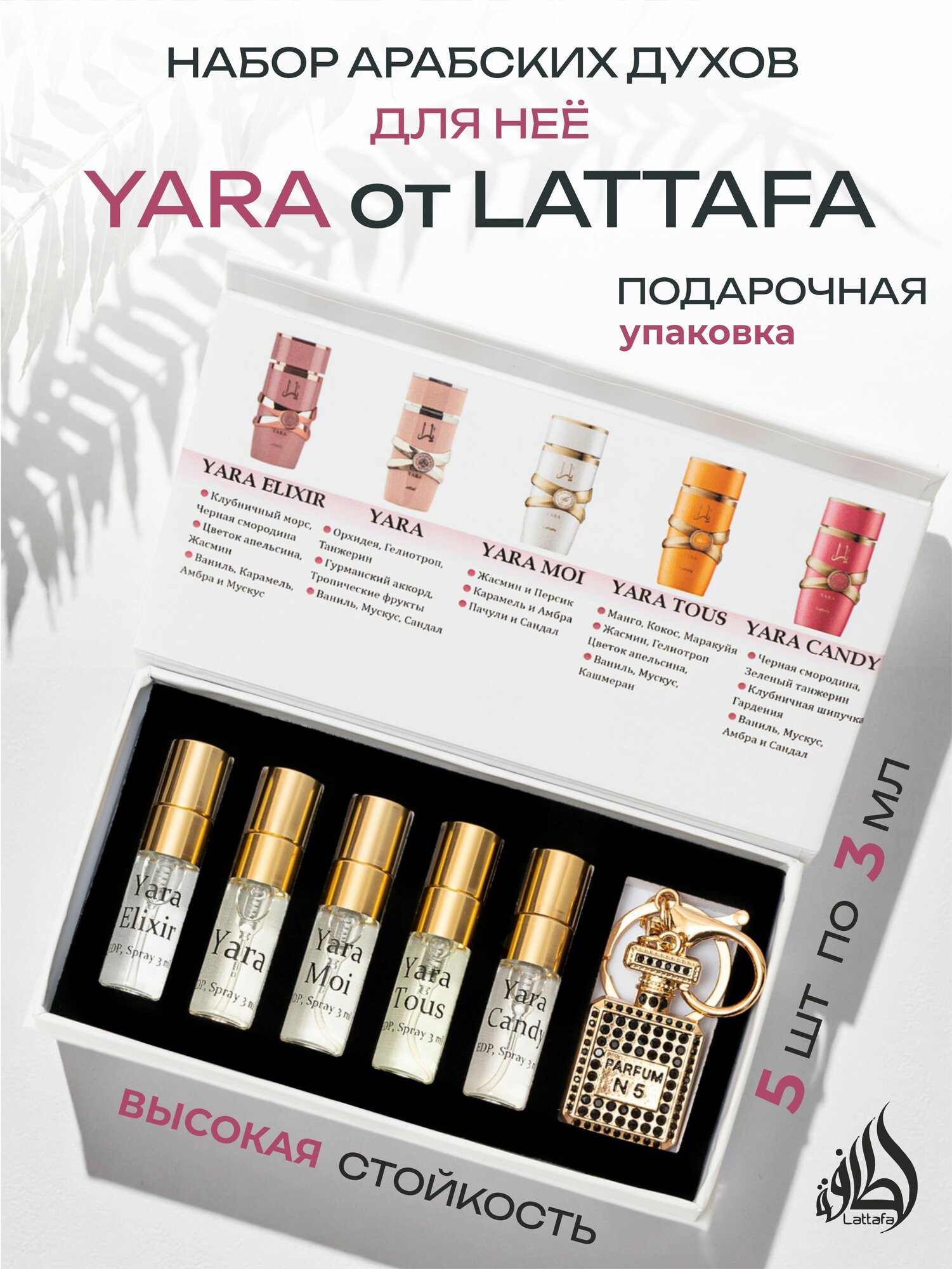 Набор духов для женщин, аромабокс женский Yara Lattafa, 3мл х 5 шт, парфюмерный набор, пробники