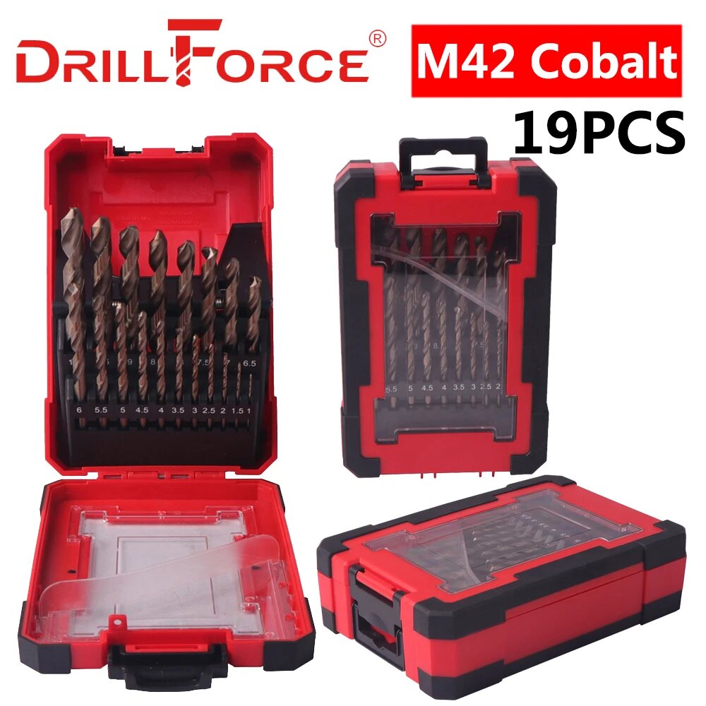 DRILLFORCE M42 кобальтовые сверла 19 шт. (1-10мм)