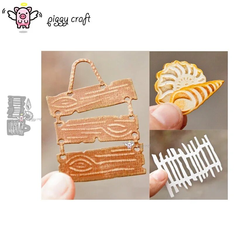 Металлические вырубные формы Piggy Craft: ракушка, забор, табличка
