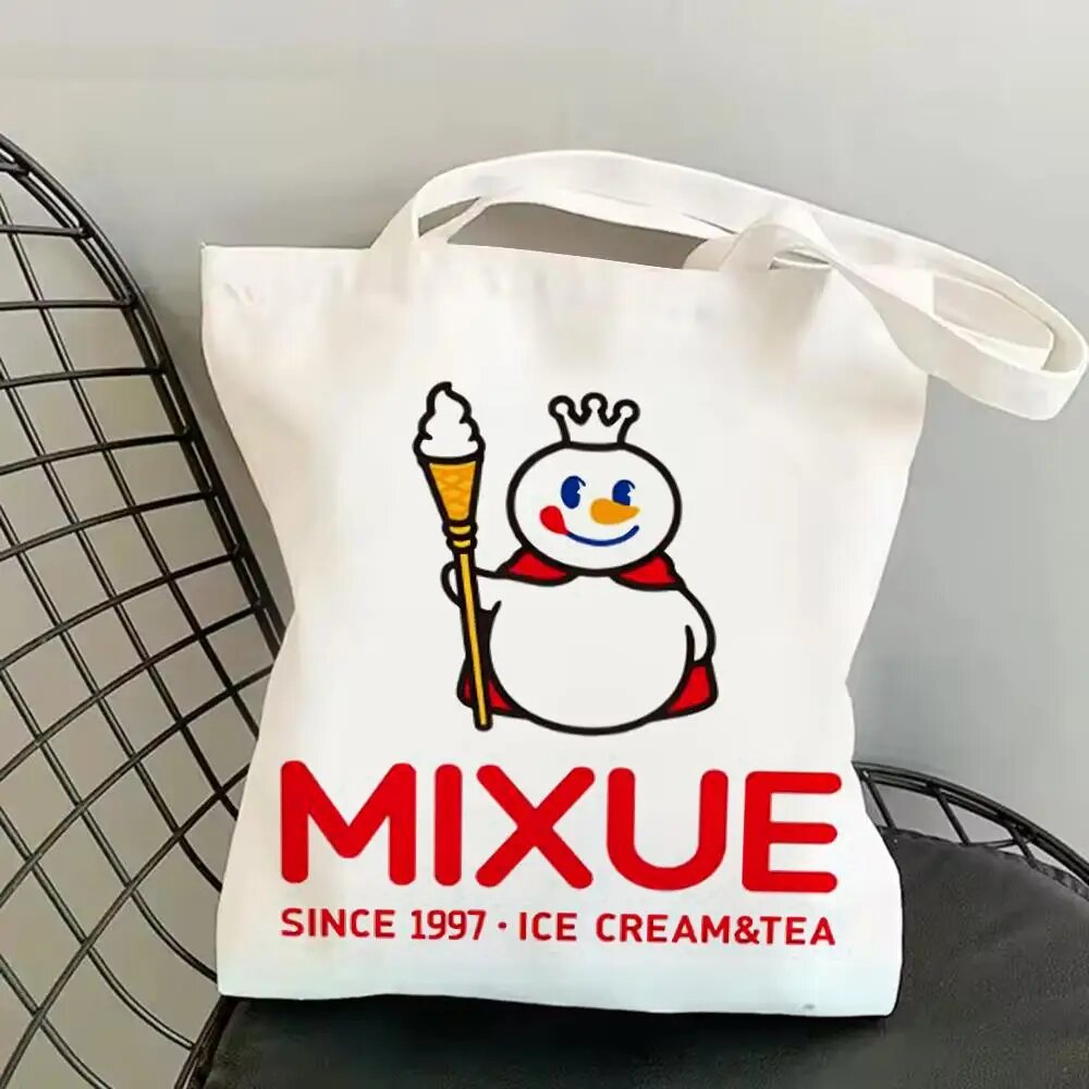 Сумки для хранения мороженого и чая MIXUE, холщовые, с двусторонней печатью, модные сумки-тоут через плечо, подарочные эко-сумки для покупок