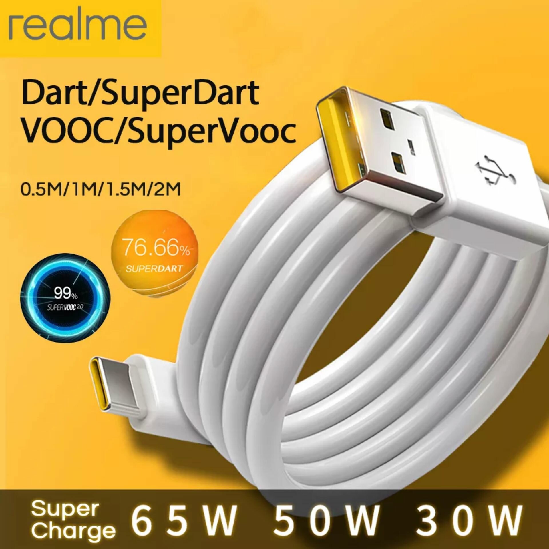 Сетевой кабель питания USB Type-C/USB 2.0 Type-A, 1 м, белый