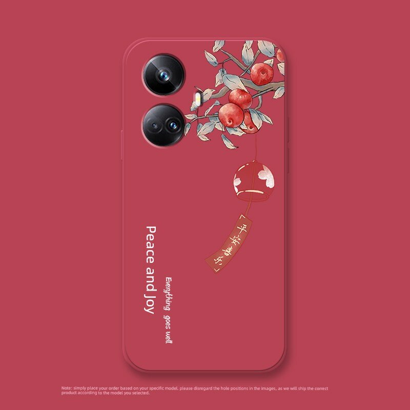 Чехол для телефона Realme Q2i 5G из мягкой силиконовой резины с дизайном 'Мир и счастье' в цвете 'Камелия красный' -
