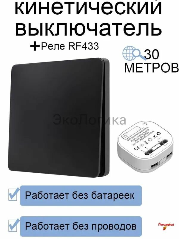 Беспроводной кинетический выключатель света, 1 клавиши и приемником 433 МГц 220В, черная, Белый матовый