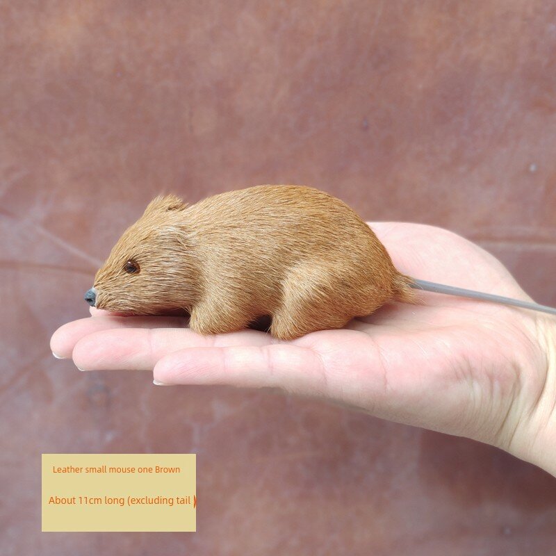 Кожаный коричневый маленький игрушечный крыс, 14см длина x 6см высота, подарок на 1 апреля